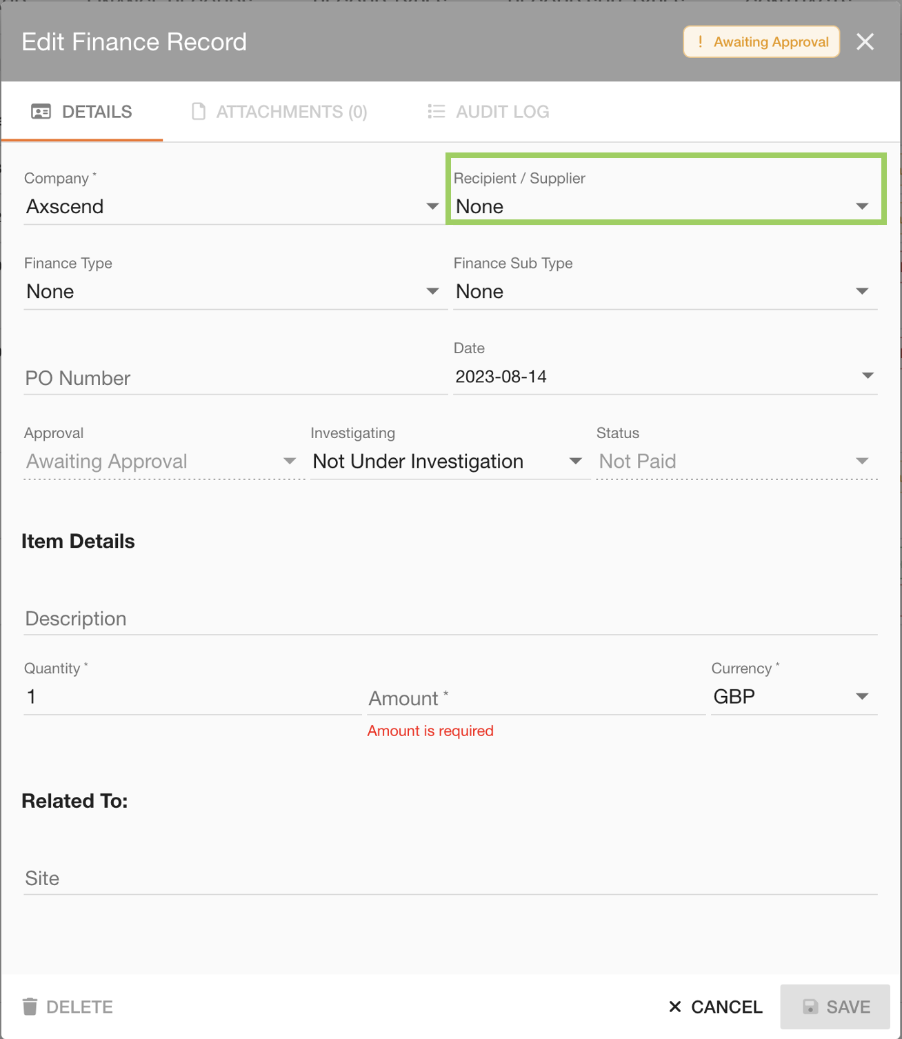 Managing Finance Recipients
