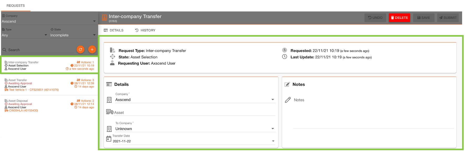 Submitting An Inter-Company Transfer