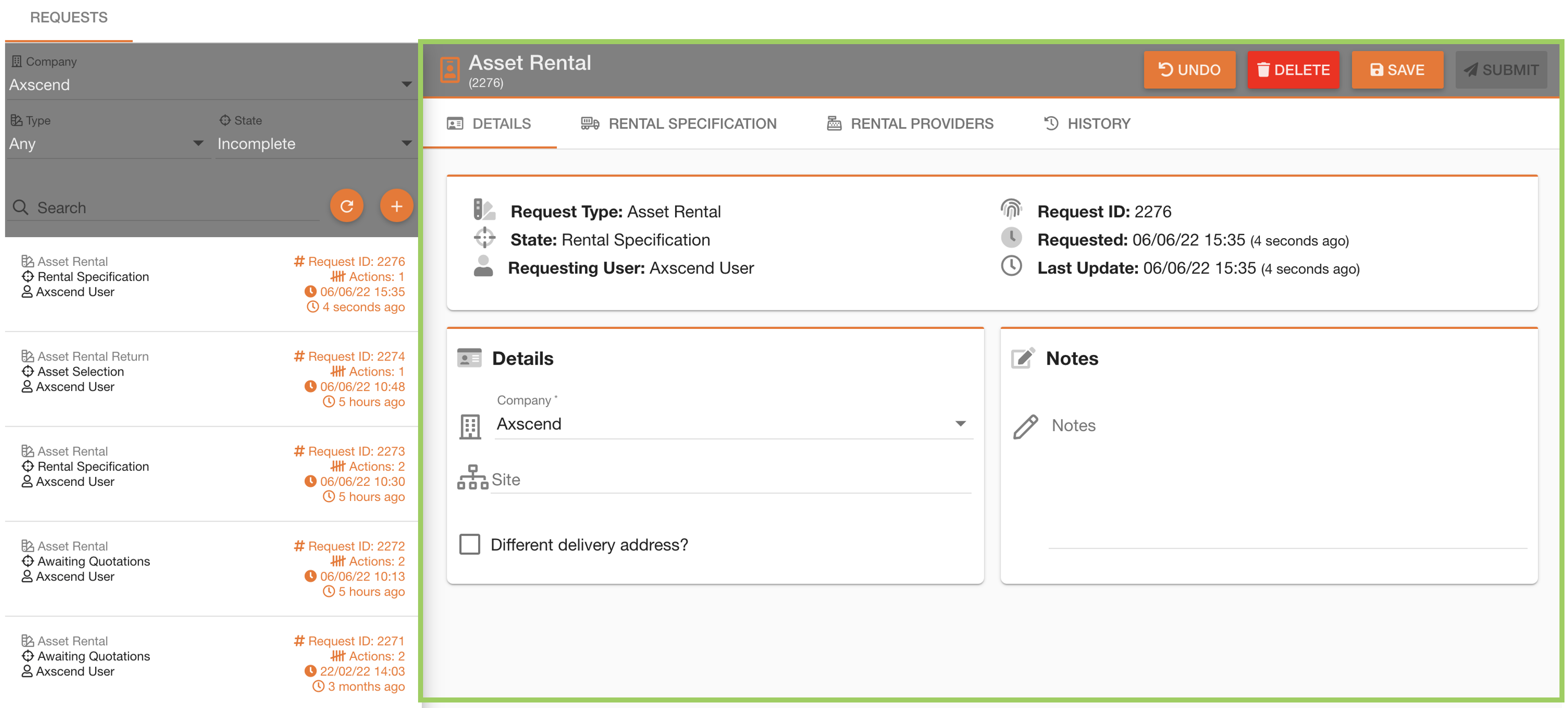 Creating A Rental Request